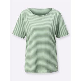 CR&Eacute;ATION L Damen Ringelshirt mit kurzen &Auml;rmeln eucalyptus-ecru-geringelt Gr&ouml;&szlig;e 52