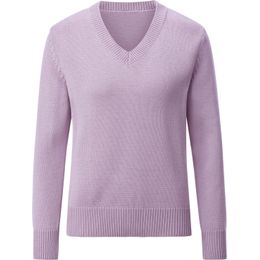 CR&Eacute;ATION L Damen V-Ausschnitt-Pullover mit Baumwolle flieder Gr&ouml;&szlig;e 42