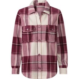 CR&Eacute;ATION L Damen Fleecejacke mit Kn&ouml;pfen in Horn-Optik champagner-bordeaux-kariert Gr&ouml;&szlig;e 54