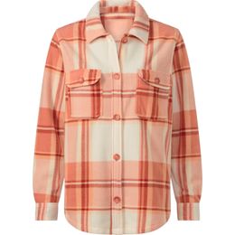 CR&Eacute;ATION L Damen Fleecejacke mit Kn&ouml;pfen in Horn-Optik champagner-papaya-kariert Gr&ouml;&szlig;e 52