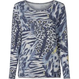 Heine Damen Langarmshirt mit Animal-Dessin bleu-gelb Gr&ouml;&szlig;e 40