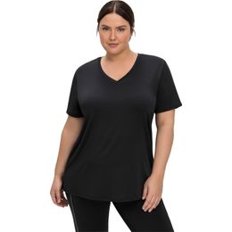 sheego Damen Funktionsshirt mit V-Ausschnitt schwarz Gr&ouml;&szlig;e 44/46