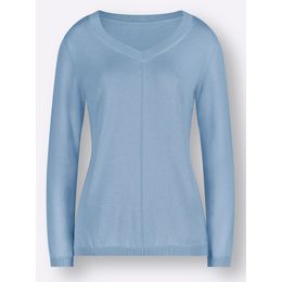 CR&Eacute;ATION L Damen V-Ausschnitt-Pullover mit Biesen vorne eisblau Gr&ouml;&szlig;e 50