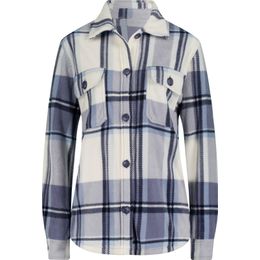 CR&Eacute;ATION L Damen Fleecejacke mit Kn&ouml;pfen in Horn-Optik champagner-taubenblau-kariert Gr&ouml;&szlig;e 42