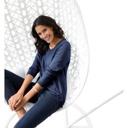 CR&Eacute;ATION L Damen V-Ausschnitt-Pullover mit Biesen vorne marine Gr&ouml;&szlig;e 42