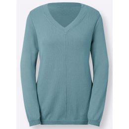 CR&Eacute;ATION L Damen V-Ausschnitt-Pullover mit Biesen vorne wintert&uuml;rkis Gr&ouml;&szlig;e 50