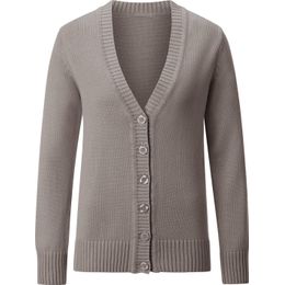 CR&Eacute;ATION L Damen Strickjacke mit farblich abgestimmten Kn&ouml;pfen taupe-meliert Gr&ouml;&szlig;e 38