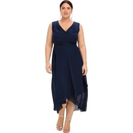 sheego Damen Abendkleid in Wickeloptik, aus Chiffon marine Gr&ouml;&szlig;e 52