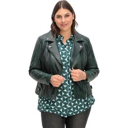 sheego Damen Bikerjacke aus weichem Lammnappa-Leder tiefgr&uuml;n Gr&ouml;&szlig;e 40