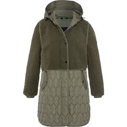 Heine Damen Longjacke Materialmix aus Teddy und Stepp khaki Gr&ouml;&szlig;e 36