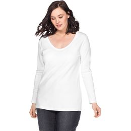 sheego Damen Langarmshirt mit Rundhalsausschnitt, Rippqualit&auml;t wei&szlig; Gr&ouml;&szlig;e 44/46