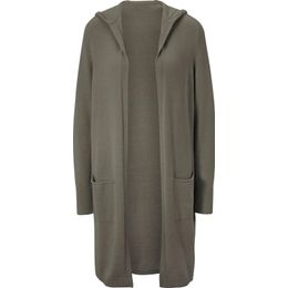 Heine Damen Longstrickjacke mit Kapuze oliv Gr&ouml;&szlig;e 36/38