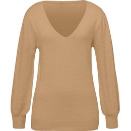 Heine Damen Langarm-Pullover aus Flauschgarn camel Gr&ouml;&szlig;e 50