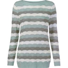 CR&Eacute;ATION L Damen Langarm-Pullover mit Einstrickmuster kalkmint-steingrau-geringelt Gr&ouml;&szlig;e 50