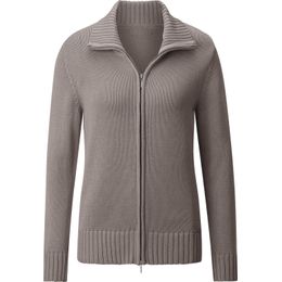 CR&Eacute;ATION L Damen Strickjacke mit 2-Wege-Rei&szlig;verschluss taupe-meliert Gr&ouml;&szlig;e 38