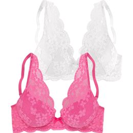 Petite Fleur Damen Push-up-BH pink+wei&szlig; Gr&ouml;&szlig;e 80B