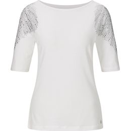 CREATION L PREMIUM Damen Kurzarmshirt im geschmeidigen Materialmix ecru Gr&ouml;&szlig;e 42