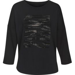Lascana Damen 3/4-Arm-Shirt schwarz, silber Gr&ouml;&szlig;e 32/34