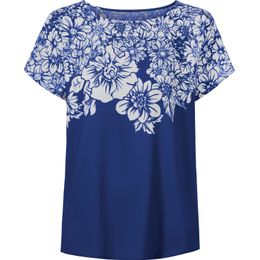 CR&Eacute;ATION L Damen Schlupfbluse mit Bl&uuml;ten-Druck royalblau-wei&szlig;-bedruckt Gr&ouml;&szlig;e 54
