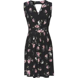 Vivance Damen Jerseykleid schwarz-mauve bedruckt Gr&ouml;&szlig;e 38