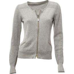 Heine Damen Feinstrickjacke mit 2-Wege-Rei&szlig;verschluss grau-meliert Gr&ouml;&szlig;e 50