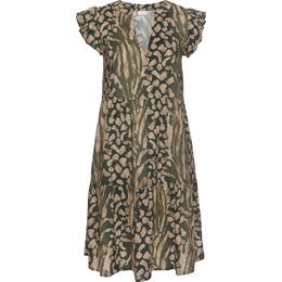 Lascana Damen Sommerkleid taupe-gr&uuml;n-bedruckt Gr&ouml;&szlig;e 48