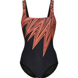 feel good Damen Badeanzug mit Druckmuster schwarz-papaya Gr&ouml;&szlig;e 38B