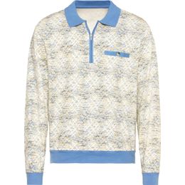 Marco Donati Herren Langarm-Poloshirt mittelblau-bedruckt Gr&ouml;&szlig;e 48/50