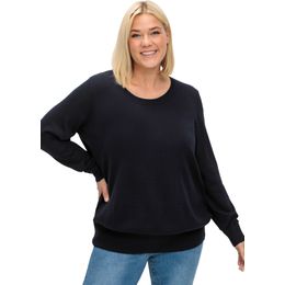 sheego Damen Strickpullover mit etwas weiterem Rundhalsausschnitt tiefblau Gr&ouml;&szlig;e 40/42