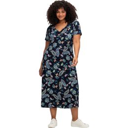 sheego by Joe Browns Damen Jerseykleid mit Blumendruck, Midil&auml;nge dunkelblau-gemustert Gr&ouml;&szlig;e 56