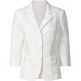 CR&Eacute;ATION L Damen Blusenblazer mit Zierfalten und Glitzersteinen wei&szlig; Gr&ouml;&szlig;e 38