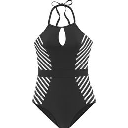 Lascana Damen Badeanzug schwarz-wei&szlig;-goldfarben Gr&ouml;&szlig;e 40A/B