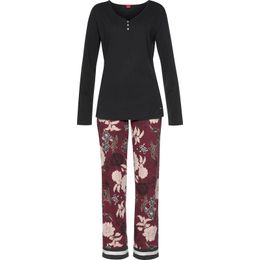 s.Oliver Damen Pyjama schwarz-bordeaux-mehrfarbig-gebl&uuml;mt Gr&ouml;&szlig;e 44/46