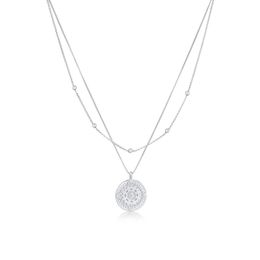 Elli Damen Gliederkette &raquo;Layer Coin Ornament M&uuml;nze Zirkonia 925 Silber&laquo; silber