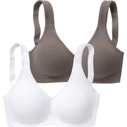 Petite Fleur Damen Soft-BH taupe+wei&szlig; Gr&ouml;&szlig;e 90D