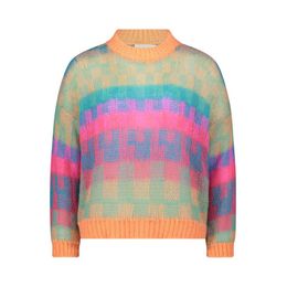 Cartoon Strickpullover mit Rundhalsausschnitt in Orange/Pink | Gr.: 44