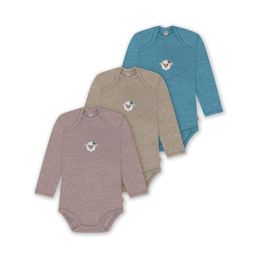 Normani Outdoor Sports 3er Pack Baby Merino Body Langarm Auckland in Blau/Beige/Rosa | Gr.: 86
