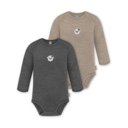 Normani Outdoor Sports 2er Pack Baby Merino Body Langarm Auckland in Anthrazit/Beige | Gr.: 74