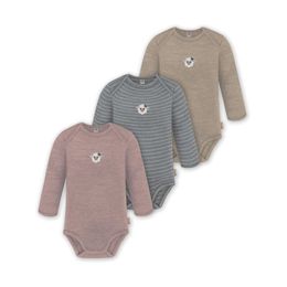 Normani Outdoor Sports 3er Pack Baby Merino Body Langarm Auckland in Beige/Grau/Rosa | Gr.: 80