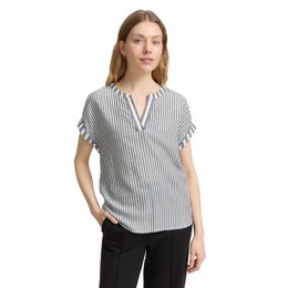 Shirtbluse Tom Tailor, Damen, Gr. 46, wei&szlig; (navy wei&szlig; thin stripe), Obermaterial: 100% Viskose, gestreift, loose fit Po-bedeckend, Rundhals, Blusen, mit Streifen Muster
