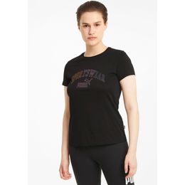 T-Shirt Puma "ESS+ LOGO LAB TEE", Damen, Gr. XL, schwarz (Puma schwarz), Jersey, Obermaterial: 100% Baumwolle, bedruckt, regular fit normal, Rundhals, Shirts T-Shirt, Regular Fit, Kurzarm, Rundhalsausschnitt, mit Print-Applikation