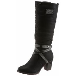 Winterstiefel Rieker, Damen, Gr. 41 (7/7,5), Normalschaft, schwarz, Nubuklederimitat, kontrastfarbene Details, Schuhe Winterstiefel, Blockabsatz, Rieker TEX-Membran, mit stylischem Zierriemchen, Topseller