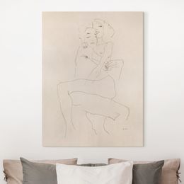 Bilderwelten Leinwandbild originell modern Kunstdruck beige - Egon Schiele - Zwei Akte - Wandbild XXL Wohnzimmer Schlafzimmer