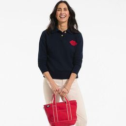 LANDS' END Lands' End x Lulu Guinness Drifter Feinstrick-Polopullover, Damen,  Blau, Baumwolle, by Lands' End