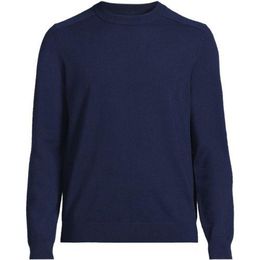 LANDS' END Merino-Rundhalspullover, Herren,  Blau, Wolle, by Lands' End