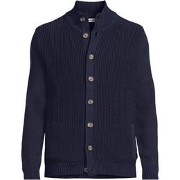 LANDS' END Cardigan mit Stehkragen DRIFTER, Herren,  Blau, Baumwolle, by Lands' End