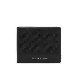 Geldb&ouml;rse Tommy Hilfiger "TH FOUNDATION MINI CC WALLET", Damen, schwarz, Leder, Textil, Kleinlederwaren, Unisex Geldbeutel, Portemonnaie mit edlem Logoschriftzug