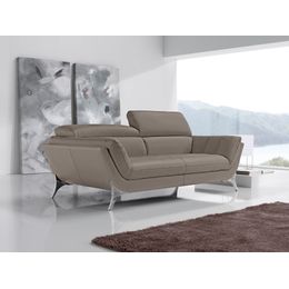 2,5-Sitzer Egoitaliano "Sueli, extravagantes Design und erstklassiger Sitzkomfort", grau (taupe), B:218cm H:100cm T:110cm, Leder &raquo;NUVOLE&laquo; (Echtes Rindsleder). Halbnat&uuml;rliches, halbnarbiges Rindsleder mit einer nat&uuml;rlichen K&ouml;rnung von 1, 2 bis 1, 4 mm. Dieses Leder hat eine weiche, wachsartige Hand mit mattem Aussehen und einem Wolkeneffekt. Es handelt sich um ein Naturleder, das die urspr&uuml;nglichen