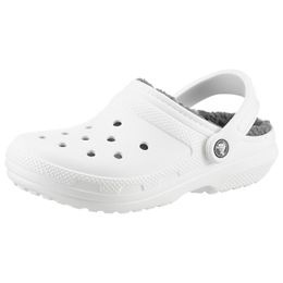 Hausschuh Crocs "Classic Lined Clog", Damen, Gr. 48, grau (wei&szlig;, grau), Croslite&trade;, Schuhe Hausschuh, Gartenclog, Schlappen, Clog, mit kuscheligem Fellimitat