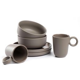 Geschirr-Set Leonardo "ROMA, Geschirrset, 6-teilig", grau (taupe), 6 Stk., Keramik, Geschirr-Sets, Geschirr-Set, Fr&uuml;hst&uuml;cks Set, Service, sp&uuml;lmaschinengeeignet